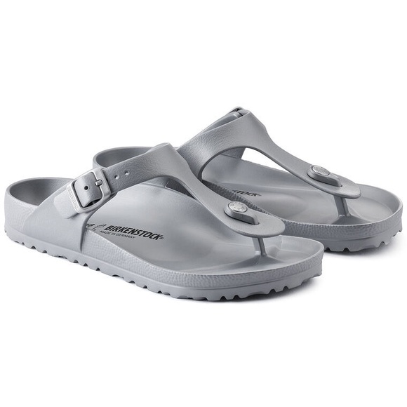Birkenstock | Shoes | Birkenstock Gizeh Essentials Silver Metallic Eva ...